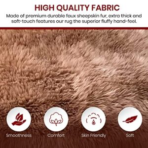 LAMBZY '' Lena Collection '' Faux Sheepskin | Super Soft Hypoallergenic Rectangular Area Rug | Plush Fur Premium Shag (2'x3',60x90 cm, Camel)