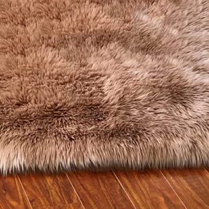 LAMBZY '' Lena Collection '' Faux Sheepskin | Super Soft Hypoallergenic Rectangular Area Rug | Plush Fur Premium Shag (2'x3',60x90 cm, Camel)