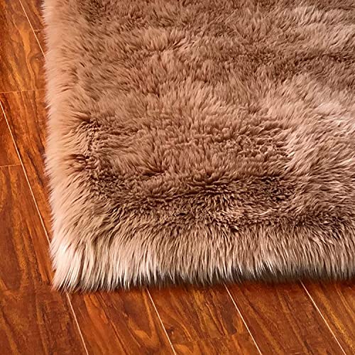 LAMBZY '' Lena Collection '' Faux Sheepskin | Super Soft Hypoallergenic Rectangular Area Rug | Plush Fur Premium Shag (2'x3',60x90 cm, Camel)