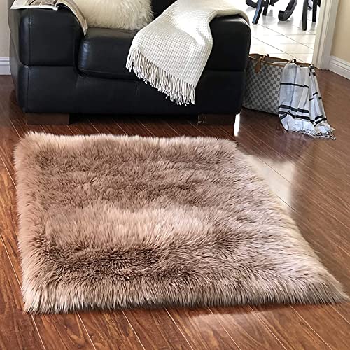 LAMBZY '' Lena Collection '' Faux Sheepskin | Super Soft Hypoallergenic Rectangular Area Rug | Plush Fur Premium Shag (2'x3',60x90 cm, Camel)