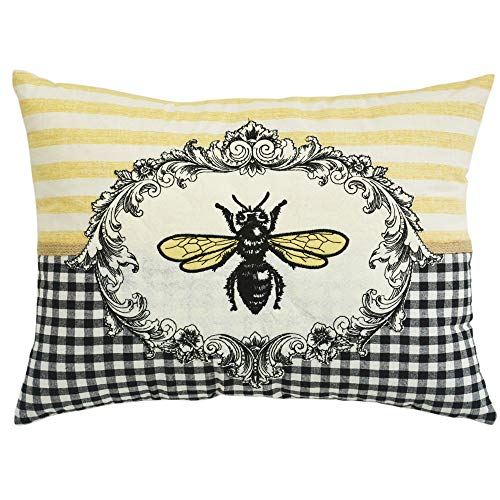 Comfy Hour 13" Polyester Spring Bee and Flower Accent Throw Pillow Cushion for Home Decoration, Yellow and Black, Spring in Garden Collection