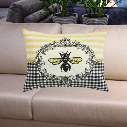 Comfy Hour 13" Polyester Spring Bee and Flower Accent Throw Pillow Cushion for Home Decoration, Yellow and Black, Spring in Garden Collection