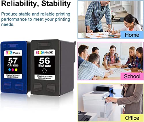 GPC Image Remanufactured Ink Cartridge Replacement for HP 56 57 Ink High Yield to use with Deskjet 5550 5650 5150 5850 Photosmart 7260 7450 7150 7350 Printer (1 Black, 1 Tri-Color, 2-Pack)