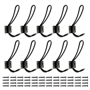 oushinan rustic entryway hooks | 10 pack of black wall mounted vintage double coat hangers with large metal screws included