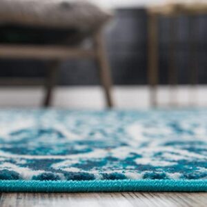 Unique Loom Sofia Collection Area Rug - Grace (2' x 6' 9" Runner, Turquoise/ Ivory)