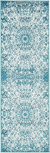 Unique Loom Sofia Collection Area Rug - Grace (2' x 6' 9" Runner, Turquoise/ Ivory)