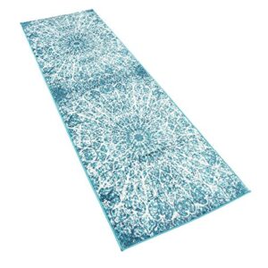 Unique Loom Sofia Collection Area Rug - Grace (2' x 6' 9" Runner, Turquoise/ Ivory)