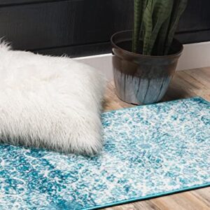 Unique Loom Sofia Collection Area Rug - Grace (2' x 6' 9" Runner, Turquoise/ Ivory)