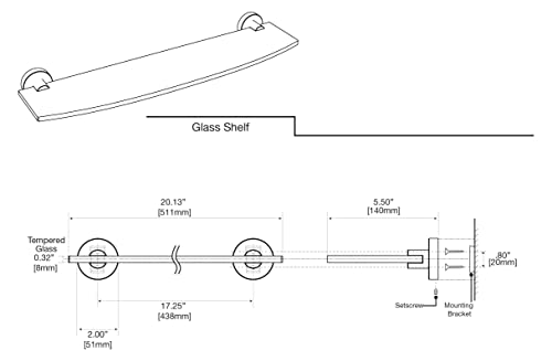 Gatco 4646 Glam Glass Shelf, 20 Inch, Satin Nickel