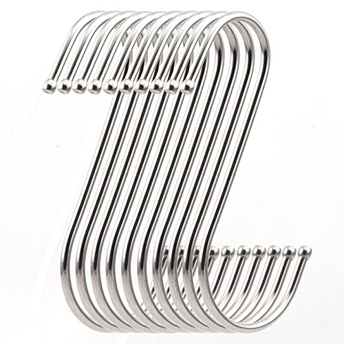 RuiLing 10 Pack Premium 4.5 inch Heavy Duty Stainless Steel S Hooks - S Shaped Hook - Hanger Hooks - Ideal for Hanging pots and Pans, Plants, Utensils, Towels etc. Set of 10