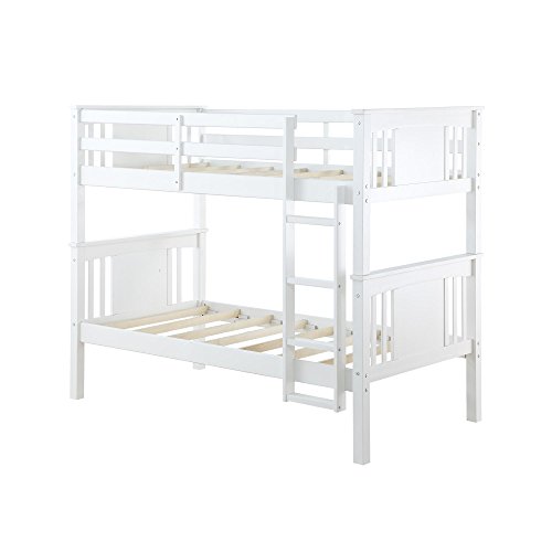 Dorel Living Dylan Kids Bunk Beds, with Guard Rail and Ladder, Wood, Twin Over Twin, White