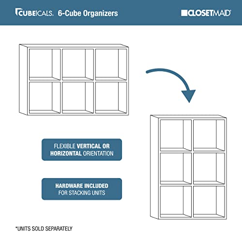 ClosetMaid Cubeicals 6 Cube Storage Shelf Organizer Bookshelf Stackable, Vertical or Horizontal, Easy Assembly, Wood, Natural Gray Finish