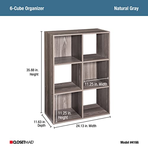 ClosetMaid Cubeicals 6 Cube Storage Shelf Organizer Bookshelf Stackable, Vertical or Horizontal, Easy Assembly, Wood, Natural Gray Finish