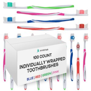 148 individually packaged quality large head medium bristle disposable bulk toothbrushes - multi color pack - convenient & affordable - for travel, hotels, airbnb, relief missions, donations & more