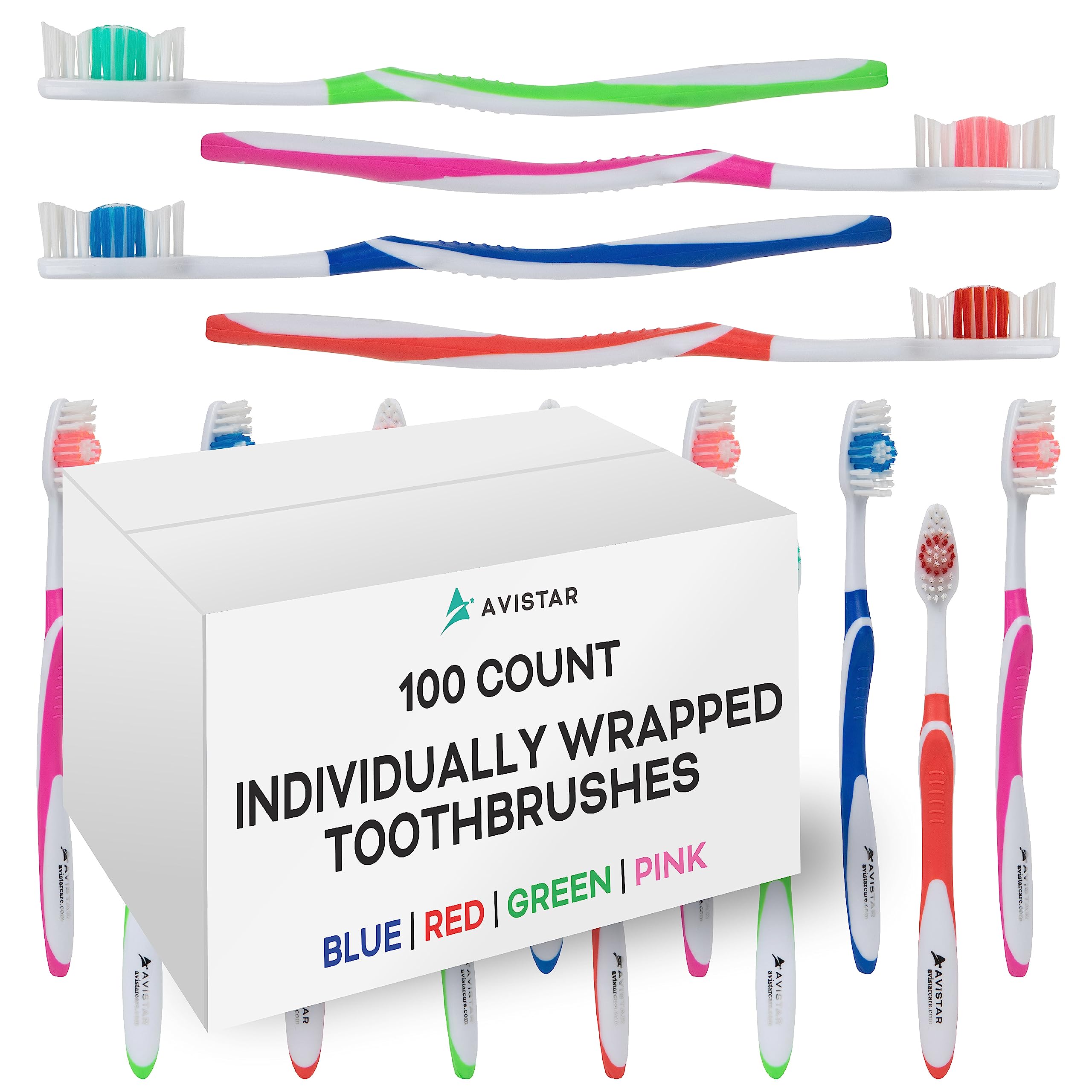 148 Individually Packaged Quality Large Head Medium Bristle Disposable Bulk Toothbrushes - Multi Color Pack - Convenient & Affordable - for Travel, Hotels, Airbnb, Relief Missions, Donations & More