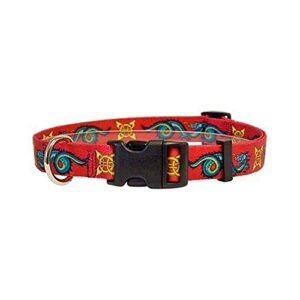 yellow dog design dragon dog collar fits neck 14 to 20", medium 1" wide