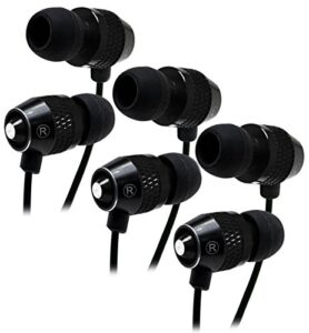 bastex universal in-ear bass stereo headphones, 3.5 mm plug with built-in microphone (3 pack) - black