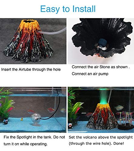 Uniclife Aquarium Volcano Ornament Kit with Air Stone Bubbler Fish Tank Decorations