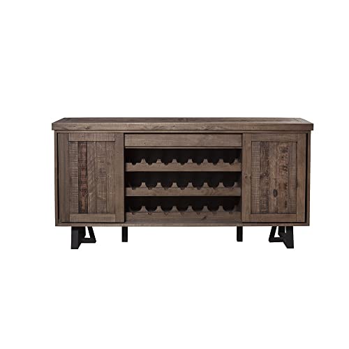 Alpine Furniture Prairie Sideboard with Wine Holder, 72" W x 18 D" x 36" H, Reclaimed Natural and Black Finish