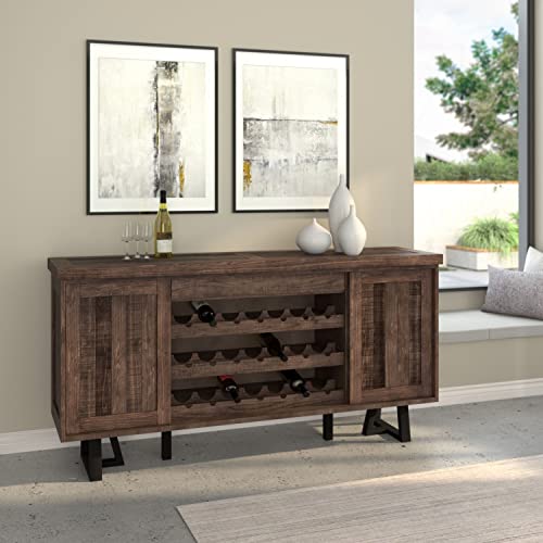 Alpine Furniture Prairie Sideboard with Wine Holder, 72" W x 18 D" x 36" H, Reclaimed Natural and Black Finish