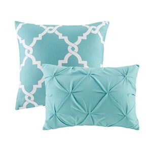 Madison Park Essentials Kasey Cozy Comforter Set - Fretwork Design, All Season Bedding with Matching Shams, Decorative Pillow, Queen (90in x 90 in), Diamond Aqua Comforter 5 Piece