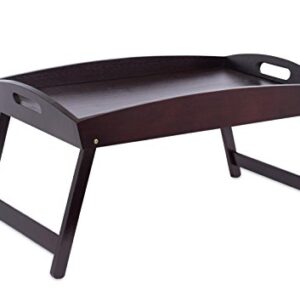 BirdRock Home Bamboo Bed Tray - Wooden Curved Sides Breakfast Serving Tray with Folding Legs - Walnut