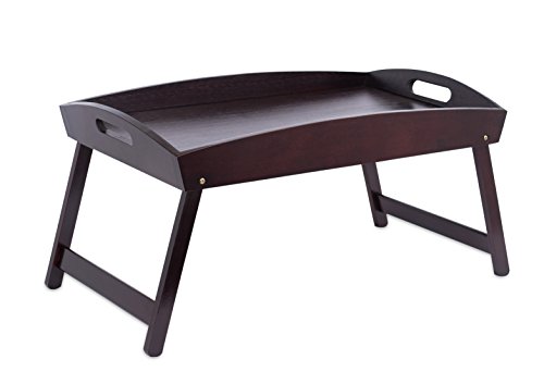 BirdRock Home Bamboo Bed Tray - Wooden Curved Sides Breakfast Serving Tray with Folding Legs - Walnut