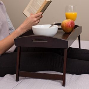 BirdRock Home Bamboo Bed Tray - Wooden Curved Sides Breakfast Serving Tray with Folding Legs - Walnut