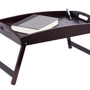 BirdRock Home Bamboo Bed Tray - Wooden Curved Sides Breakfast Serving Tray with Folding Legs - Walnut