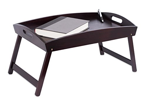 BirdRock Home Bamboo Bed Tray - Wooden Curved Sides Breakfast Serving Tray with Folding Legs - Walnut