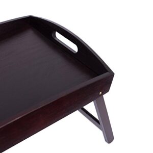 BirdRock Home Bamboo Bed Tray - Wooden Curved Sides Breakfast Serving Tray with Folding Legs - Walnut