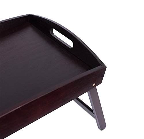 BirdRock Home Bamboo Bed Tray - Wooden Curved Sides Breakfast Serving Tray with Folding Legs - Walnut