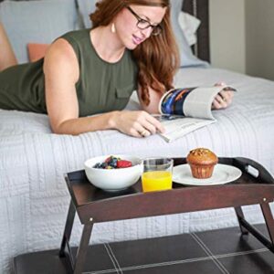 BirdRock Home Bamboo Bed Tray - Wooden Curved Sides Breakfast Serving Tray with Folding Legs - Walnut