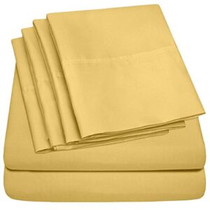 queen sheets yellow - 6 piece 1500 supreme collection fine brushed microfiber deep pocket queen sheet set bedding - 2 extra pillow cases, great value, queen, yellow