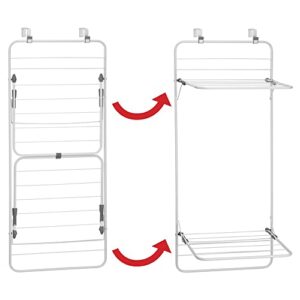 mDesign Steel Collapsible Over The Door, Hanging Laundry Dry Rack Clothes Organizer, 2 Tiers - for Indoor Air-Drying Clothing, Towels, Lingerie, Hosiery, Delicates - Folds Compact - White/Gray