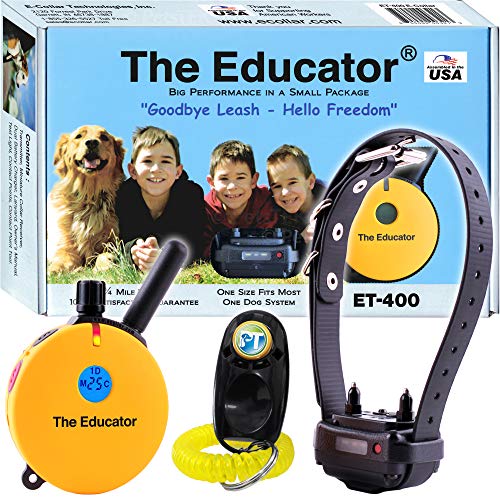 Educator ET-400-3/4 Mile Rechargeable Dog Trainer Ecollar with Remote for Medium and Large Dogs by E-Collar Technologies - Electric, Vibration and Tone Stimulation Collar w/PetsTEK Training Clicker