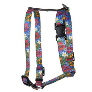 yellow dog design hibiscus paradise roman style h dog harness, large