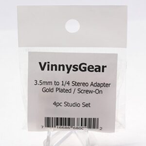 VinnysGear 3.5mm to 1/4 Screw On Stereo Adapters for Headphones (4pc Studio Pack)