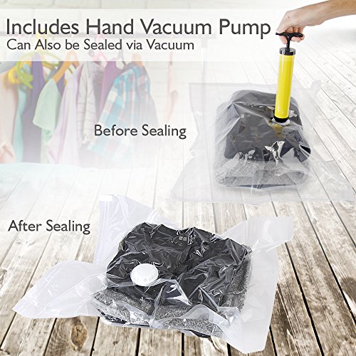 Serene Life Premium Jumbo Vacuum Storage Bags with Hand Vacuum Pump | Easy to Use, Reusable, Zippered Plastic Space Saver Bags for Storage, Travel & Closet Organization