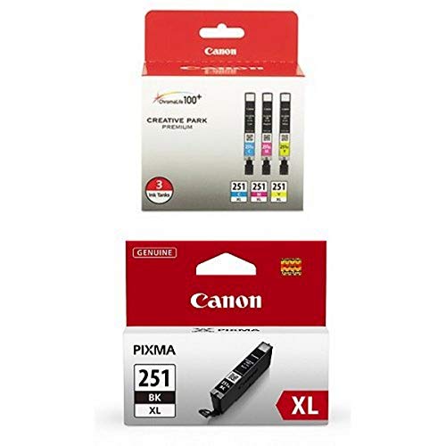 Canon CLI-251XL 3PK 3-Ink Value Pack for Canon Photo Papers and Canon Ink CLI-251 BK XL Individual Ink Tank Bundle