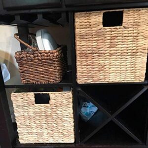 3 Decorative Hand-Woven Small Water Hyacinth Wicker Storage Basket, 13x11x11 Perfect for Shelving Units