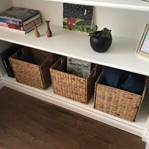 3 Decorative Hand-Woven Small Water Hyacinth Wicker Storage Basket, 13x11x11 Perfect for Shelving Units