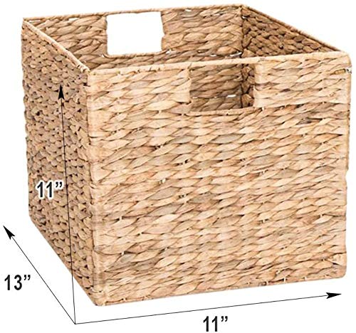 3 Decorative Hand-Woven Small Water Hyacinth Wicker Storage Basket, 13x11x11 Perfect for Shelving Units