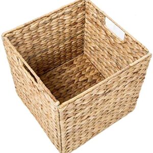 3 Decorative Hand-Woven Small Water Hyacinth Wicker Storage Basket, 13x11x11 Perfect for Shelving Units