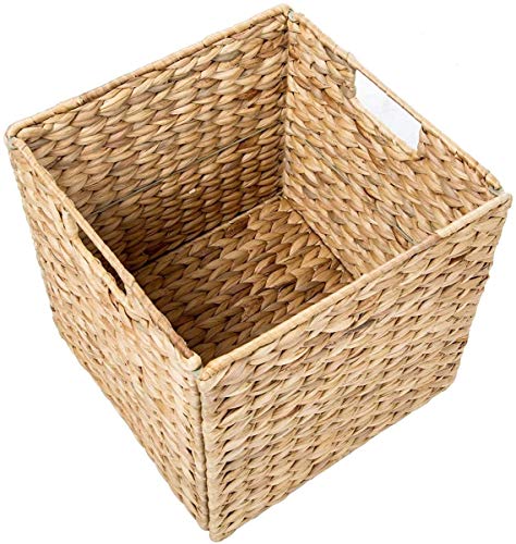 3 Decorative Hand-Woven Small Water Hyacinth Wicker Storage Basket, 13x11x11 Perfect for Shelving Units