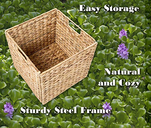 3 Decorative Hand-Woven Small Water Hyacinth Wicker Storage Basket, 13x11x11 Perfect for Shelving Units