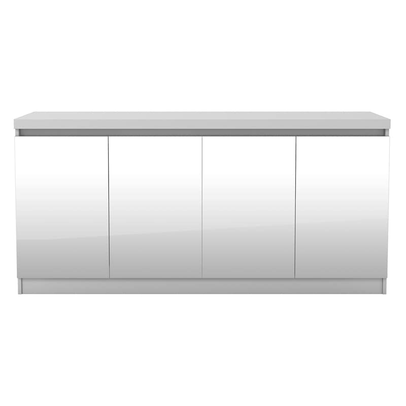 Manhattan Comfort Viennese Collection Mirrored Buffet Cabinet/Dining Console with Compartment Shelves, 62.99" Inches, White Gloss