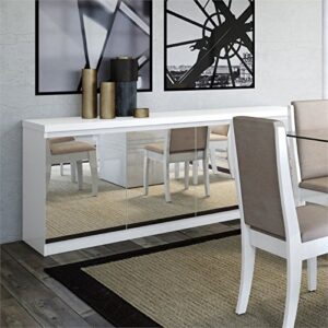 Manhattan Comfort Viennese Collection Mirrored Buffet Cabinet/Dining Console with Compartment Shelves, 62.99" Inches, White Gloss