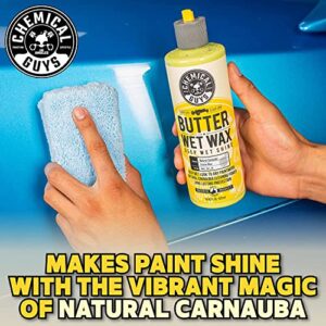 Chemical Guys WAC_201_16 Butter Wet Wax (16 fl oz) Banana Scent, and MIC_292_02 Premium Grade Microfiber Applicator, Blue (Pack of 2)