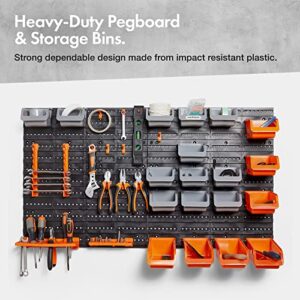 VonHaus 44 Piece Wall Mounted Pegboard Hook, Storage Bins and Panel Set - DIY Garage Storage Wall Mount System with Rack and Bin Accessories - Tool, Parts and Craft Organizer